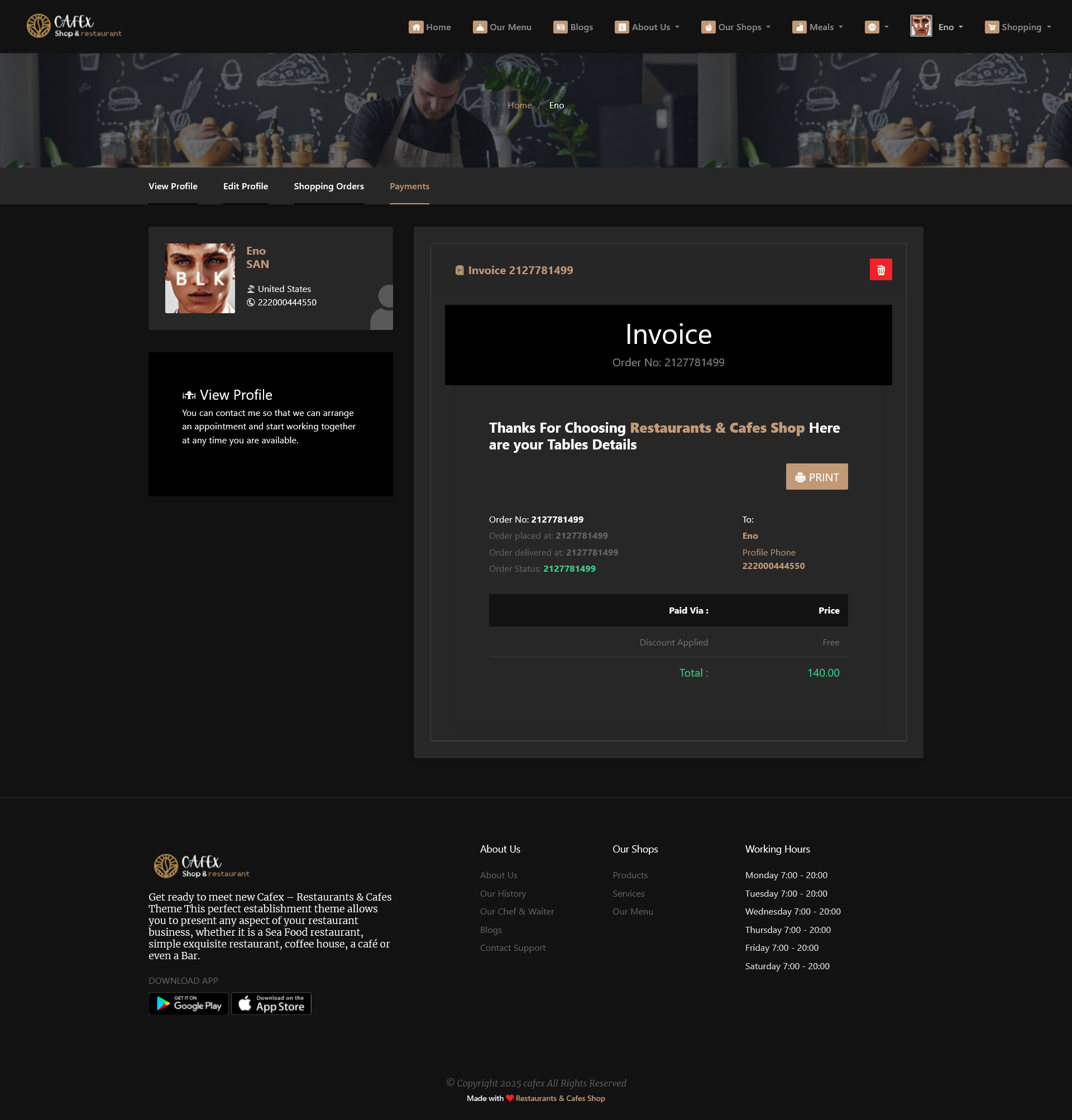 Cafex - Restaurants & Cafes Shop Script Theme by Meteros | CodeCanyon