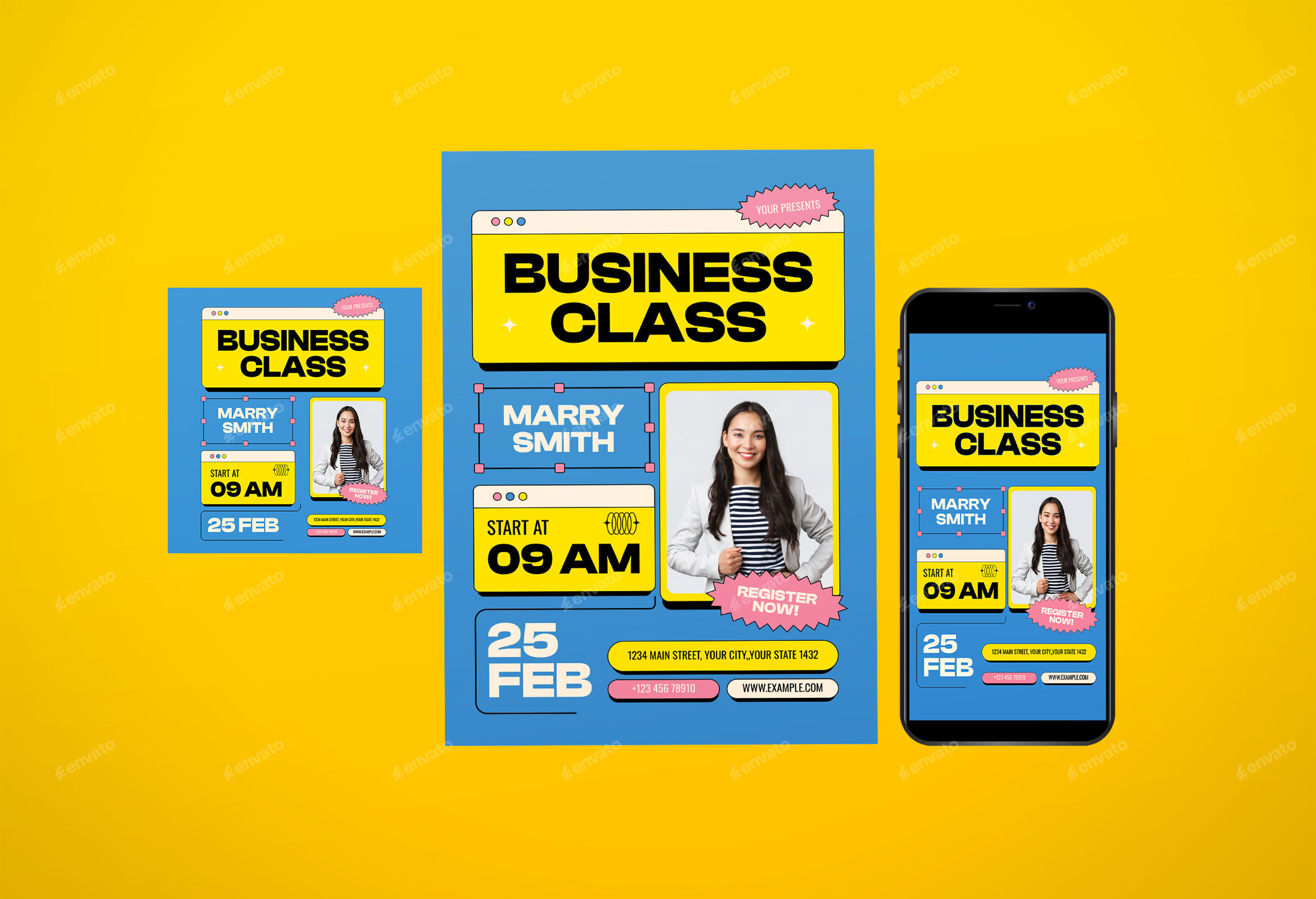 Blue Retro Business Class Flyer, Print Templates | GraphicRiver