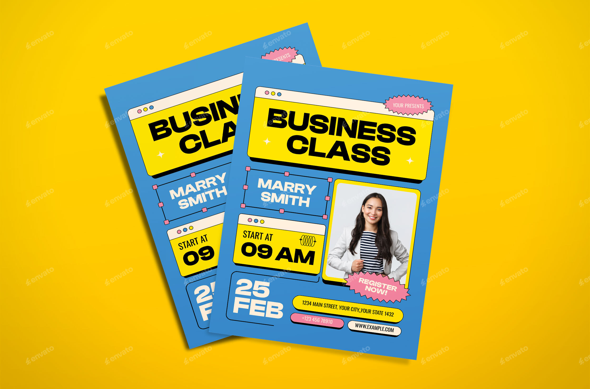 Blue Retro Business Class Flyer, Print Templates | GraphicRiver