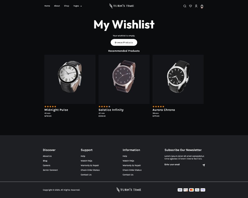 Turnstime - Modern Hand Watch Shop eCommerce Tailwind React JS Template by Evonicmedia