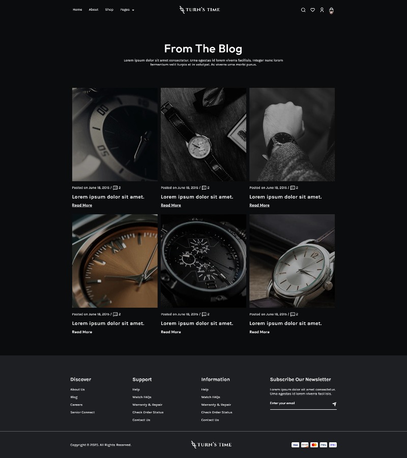 Turnstime - Modern Hand Watch Shop eCommerce Tailwind React JS Template by Evonicmedia