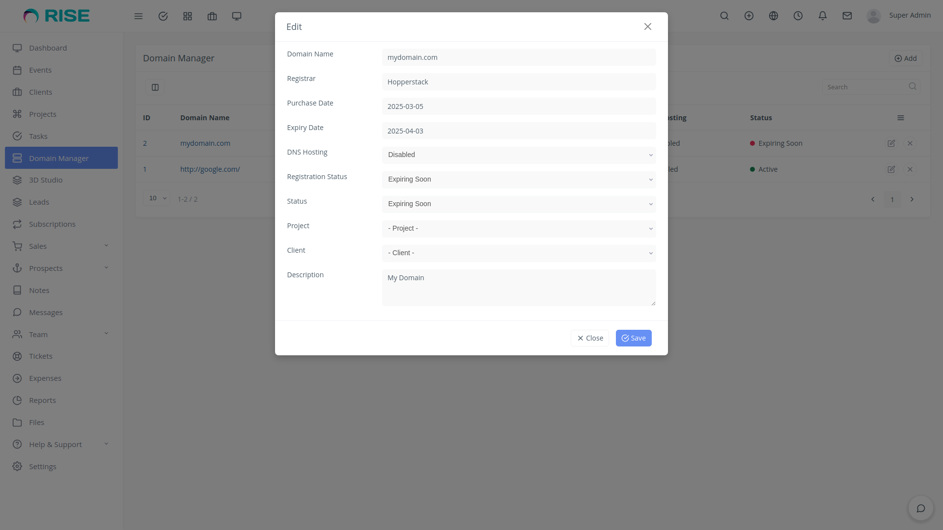 Domain Manager for Rise CRM – Manage and Track Your Domains Efficiently ...