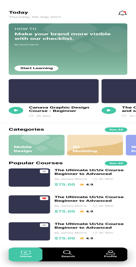 Online Learning Courses for Education App | UI Kit | Flutter | Figma ...