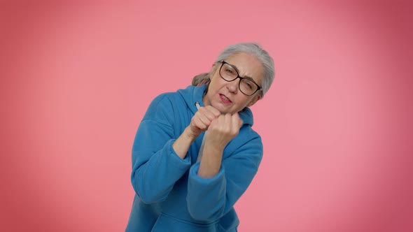 Funny Senior Granny Woman Trying to Fight at Camera Shaking Fist Boxing ...