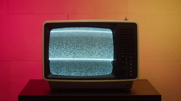 Old Retro Square Television on Red and Yellow Neon Background Screen ...