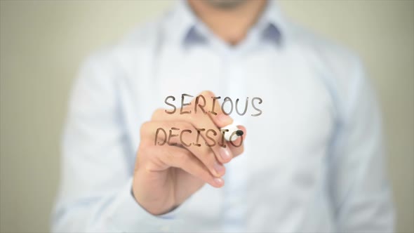 Serious Decisions Man Writing on Transparent Screen, Stock Footage