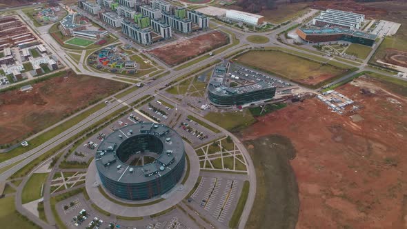 Ring Shaped Building and Construction Site in City District, Stock Footage