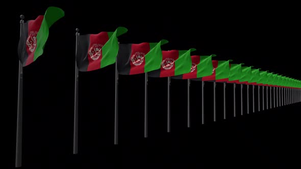 Row Of Afghanistan Flags With Alpha 2K, Motion Graphics | VideoHive