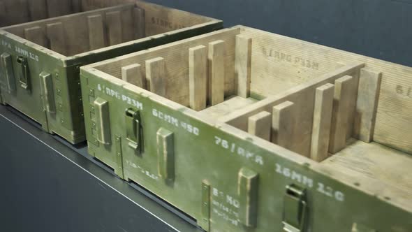 Packing military boxes with RPG missiles. Factory line. Loopable. 4KHD ...