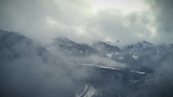 Dramatic Drone Hyperlapse In Mountain Forest Fog Clouds, Stock Footage