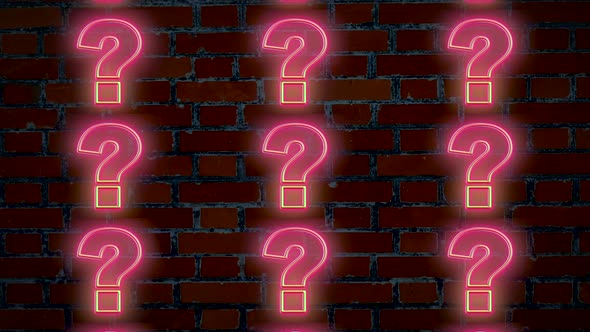 Computer effect showing endless loop of neon blinking question marks on ...