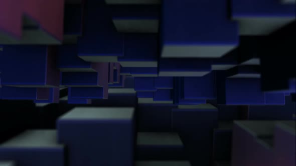 Cubic blocks of metal growing. 3D abstract loop background - metal and blue, Motion Graphics