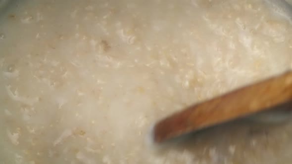Stirring Porridge With Wooden Spoon, Stock Footage | VideoHive