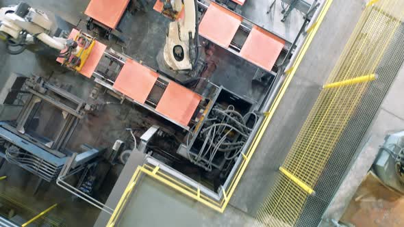 Top View of a Robotic Complex Transporting Copper Sheets, Stock Footage