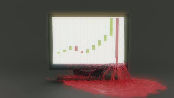 Stock exchange market collapse. The last red candle bleeds outside of a ...