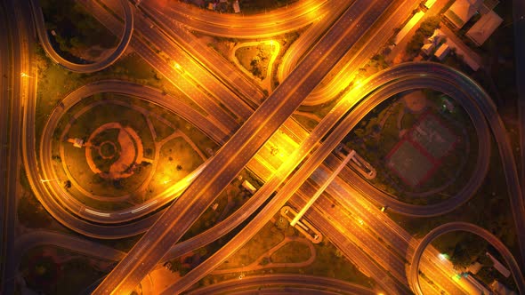 4K : Time lapse Aerial view and top view of traffic on city. Expressway ...