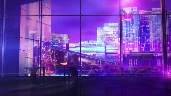 Sci-Fi Background With Office And City In Lights HD, Motion Graphics