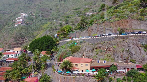 Exotic town Masca with palms on a steep mountain cliff,Canary Islands ...