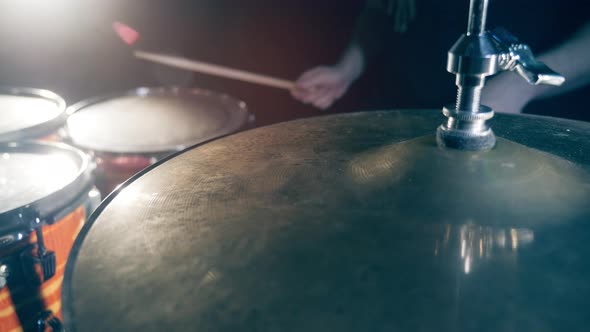 Close Up of a Cymbal Being Hit While Playing the Drum Kit, Stock Footage