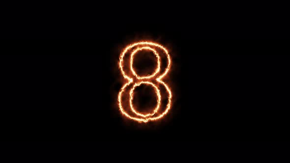 Number 8 fire. Symbol animation burning in a flame on a black ...