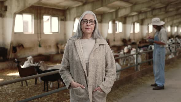 Female Farm Owner Posing at Ranch with Goats, Stock Footage | VideoHive