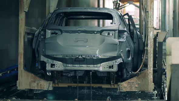 Car Body Electrophoretic Coating Process at a Car Factory, Stock Footage