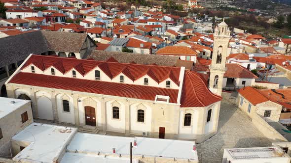Orbit Shot Of Gorgeous Orthodox Monastery , Omodos Village, Limassol ...