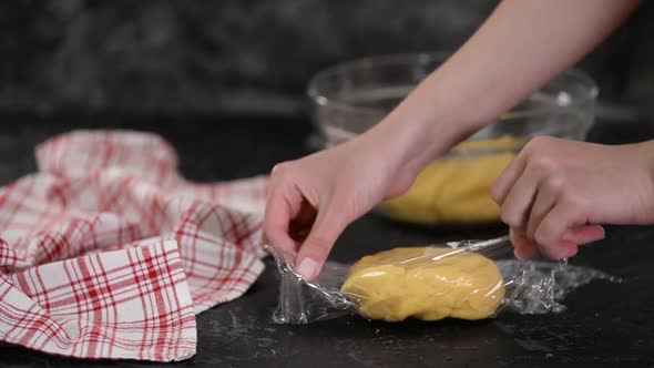 Wrapping The Dough In Clear Film Plastic Wrap., Stock Footage | VideoHive