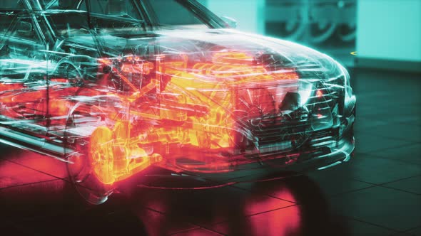 Transparent Car with Engine in Laboratory, Motion Graphics | VideoHive