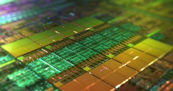 Abstract loop animation of computer GPU, CPU chip, Motion Graphics