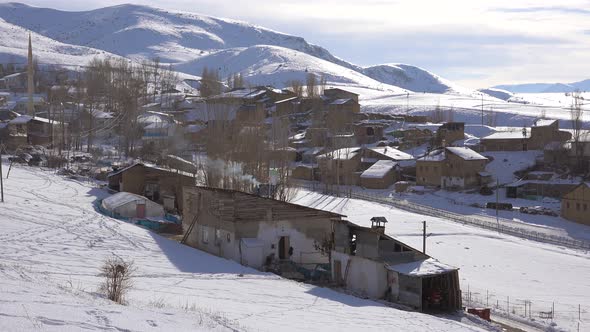 Mosque in Muslim Village in Snowy and Mountainous Valley, Stock Footage