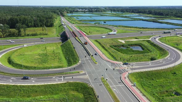 Crossroad aerial view - Interchange aerial photo - Transportation and ...