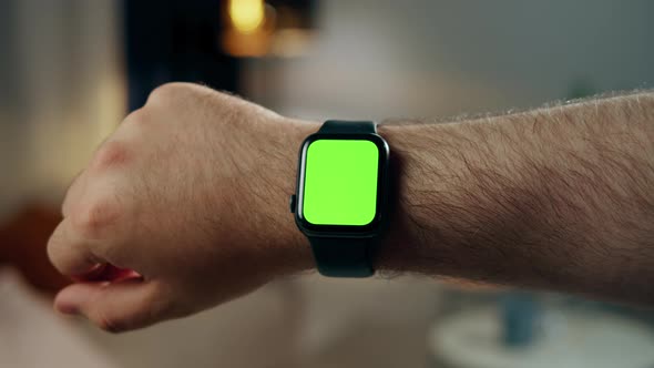 Man Using Smartwatch with Chroma Key Closeup, Stock Footage | VideoHive