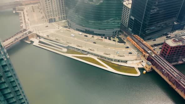Flying Over Downtown Chicago on a Foggy Day, Stock Footage | VideoHive