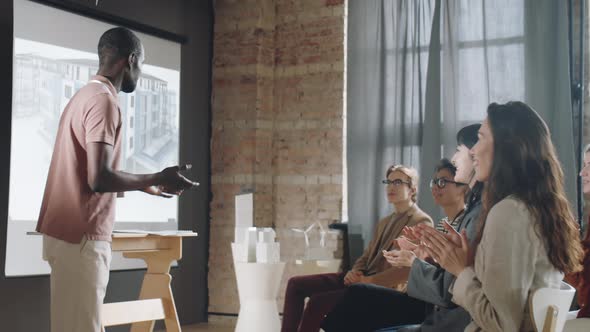 African American Architect Thanking Audience after Presentation, Stock ...