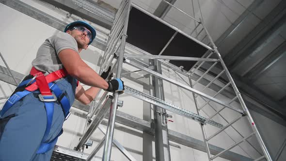 Adult Male Construction Worker Looking Down And Around, Stock Footage