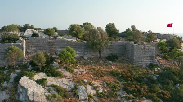 Aerial View of an Ancient Citadel at Bozukkale Bay Turkey, Stock Footage
