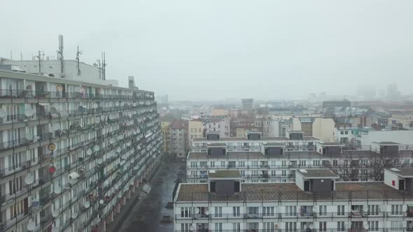 Big Grey Apartment Complex Ghetto Block Building in Foggy Cityscape of ...