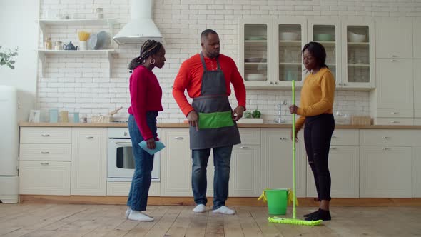 Strict Single Dad Checking Daughters Mopping Floor, Stock Footage ...