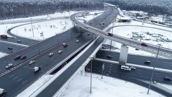 Freeway Intersection Snow-Covered in Winter, Stock Footage | VideoHive