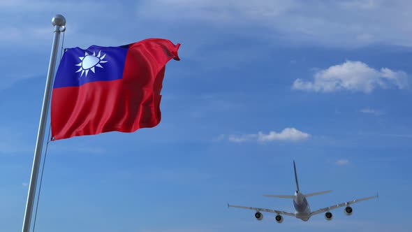 Airplane Flies Over Waving Flag of Taiwan, Motion Graphics | VideoHive