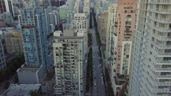 Drone Rising Over Buildings in Vancouver, Canada. Urban Footage of ...