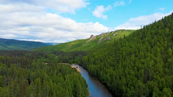 4K Drone Video (high elevation) of Mountains and Blue Sky above Chena ...