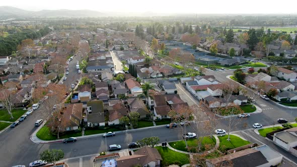 Aerial View of Middle Class Suburban Neighborhood with Houses Next To ...