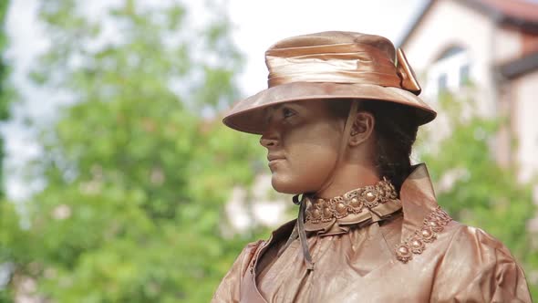 View of the Golden Living Statue of the Performer, Stock Footage ...