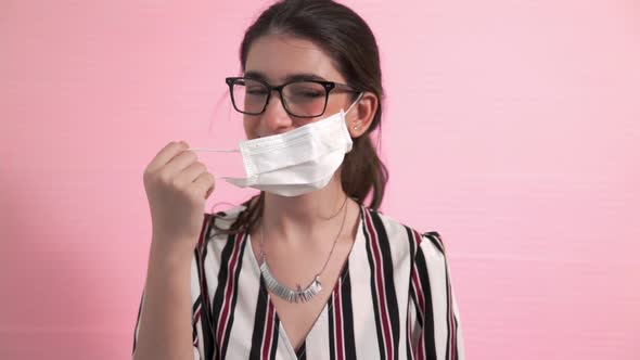 Young Woman Take Off Face Mask Removing From Face, Stock Footage ...