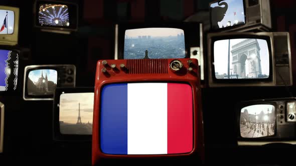 Paris, Capital of France, on Old Retro Televisions., Stock Footage