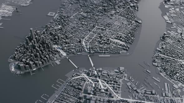 Aerial View of Manhattan 3d map in New York city, Motion Graphics ...