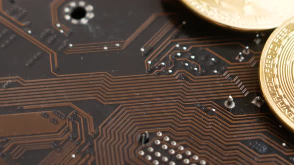 Close-up bitcoin on a computer motherboard rotate., Stock Footage ...