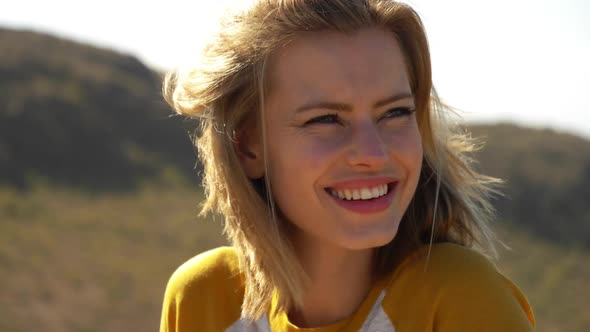 Female Model Looking Sideways Smiling, Stock Footage | VideoHive